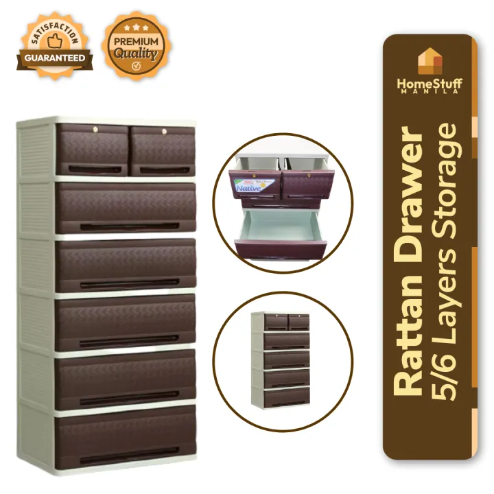 Zooey Native Rattan 5-6 Layers Drawers l Clothes Organizer l Dura Box l ...