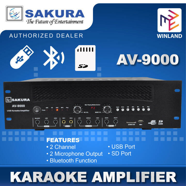 SAKURA by Winland Professional 2 Channels | USB Karaoke Amplifier 1800Watts x 2 AV-9000 ...
