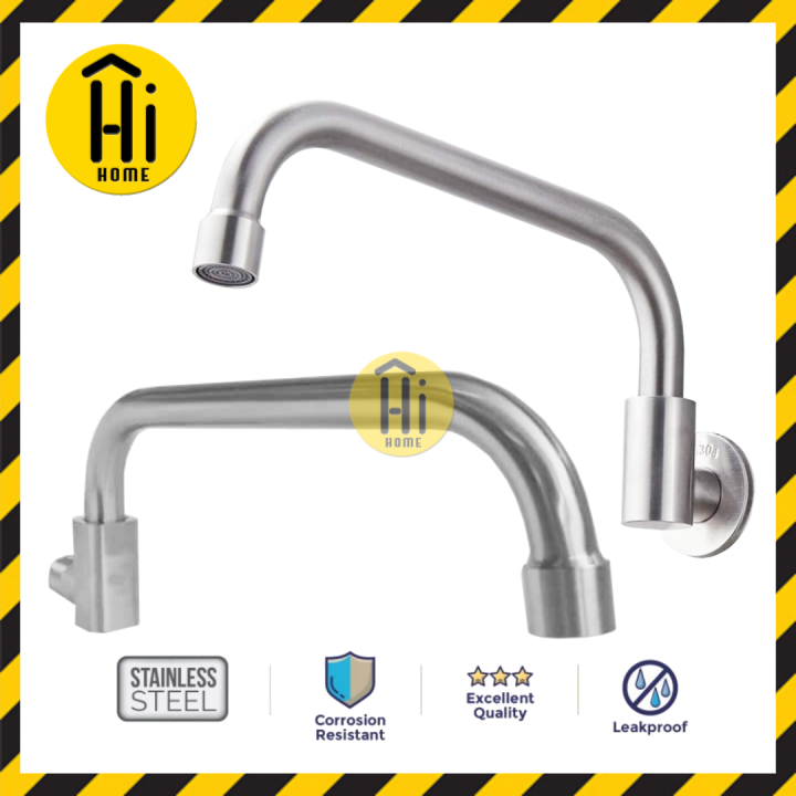 SUS304 Stainless Steel Semi-Automatic Core Elbow Faucet Kitchen Wall Mounted Tap | Lazada