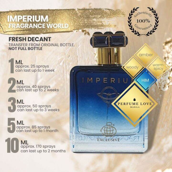 PERFUME DECANT Fragrance World Imperium amber, woody, warm spicy notes ...