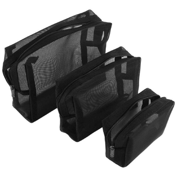 Black Mesh Makeup Bag See Through Zipper Pouch Travel Cosmetic and ...