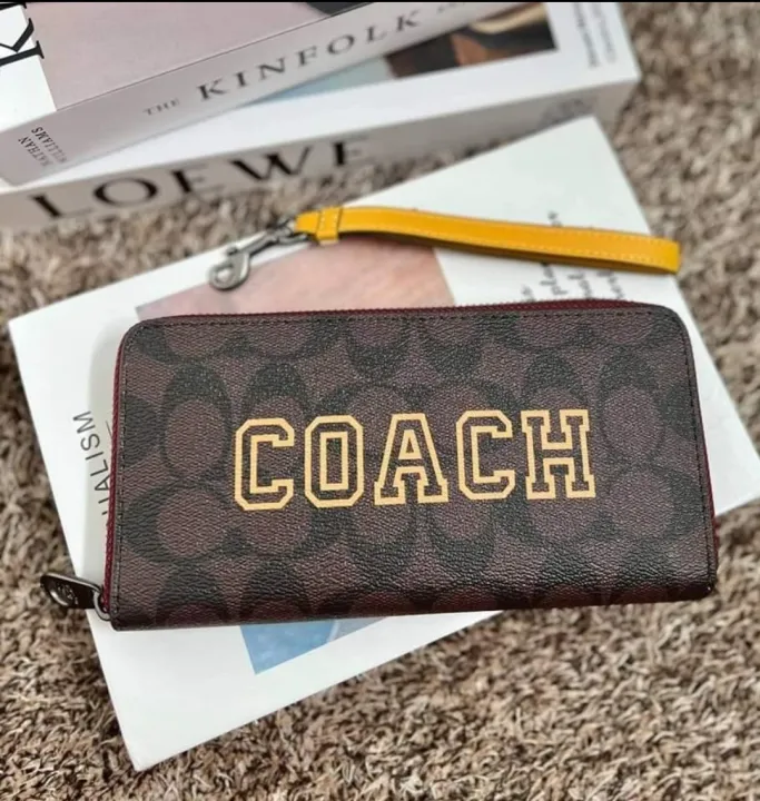 Original CB856 Coach Long Zip Around Leather Wallet In Signature Canvas ...