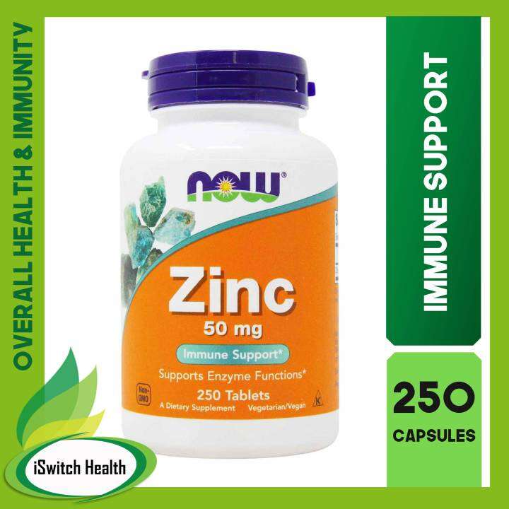 NOW Foods Zinc Gluconate for Immunity & Metabolism (50mg) - 250 Tablets ...