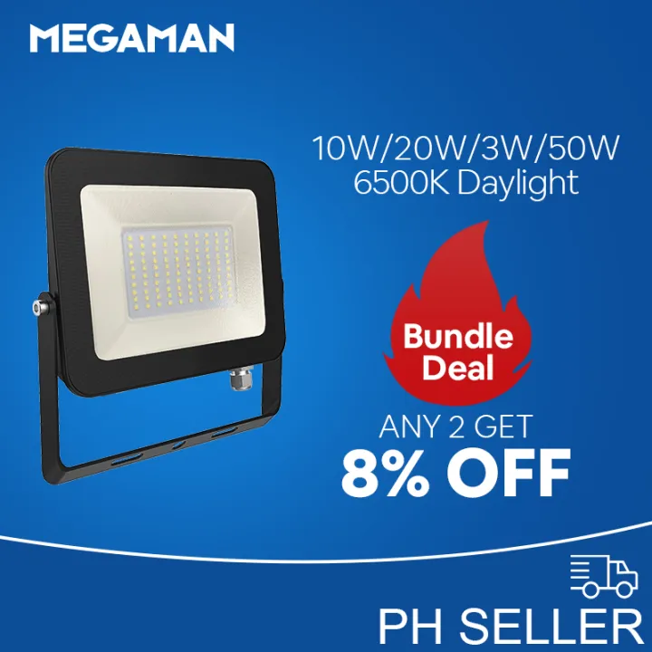 Megaman LED Frosted Lens Flood Light 10W 20W 30W 50W 6500K IP65 ...