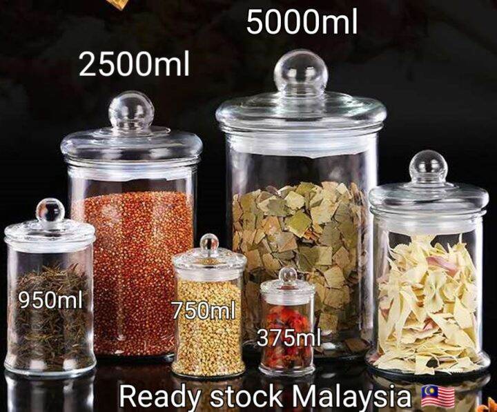 750ml / 950ml/ 2500ml /5000ml Airtight glass jar /Balang kaca kedap udara /Cookies Jar/Balang ...
