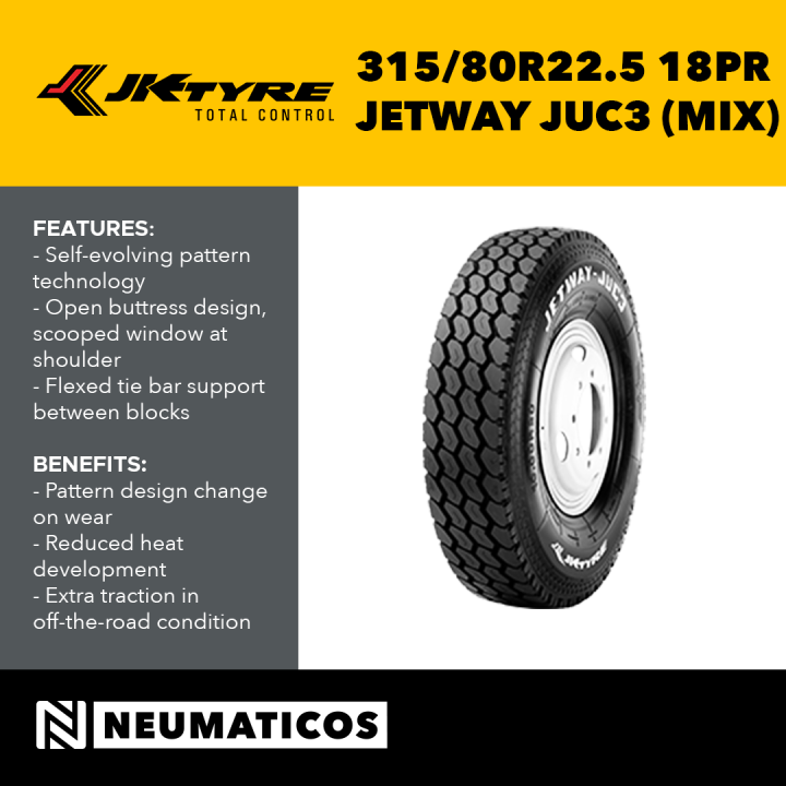 JK Tyre 315/80R22.5 18PR Jetway JUC3 Truck and Bus Radial TBR Tires Made in India | Lazada PH