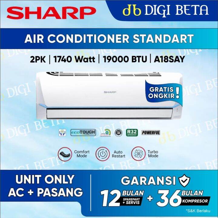 AC Sharp 2 PK Standart AH-A18SAY Air Conditioner Split 1740 Watt Pendingin Ruangan R32 + Pasang ...
