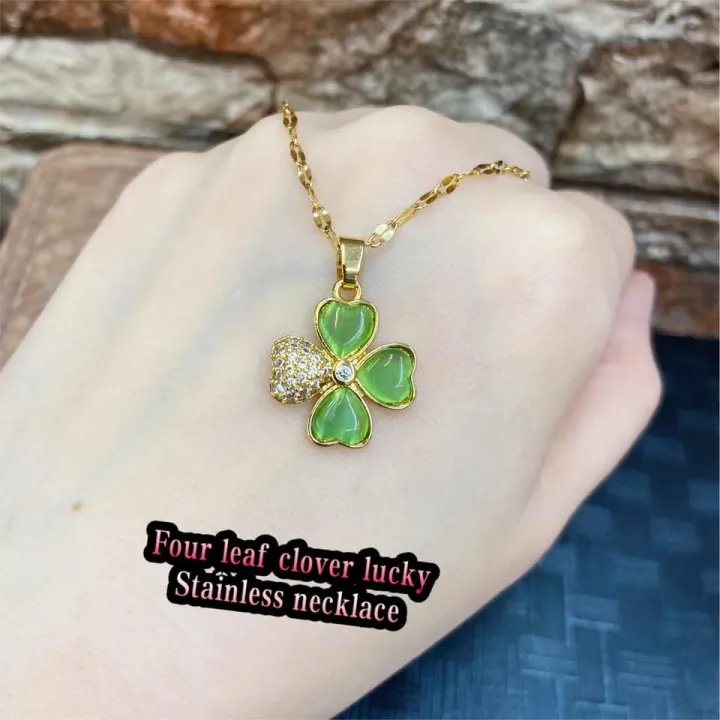 four leaf clover jade stainless necklace | Lazada PH