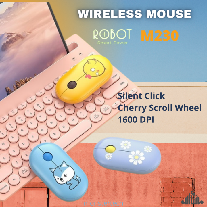 Robot M230 Mouse Wireless Karakter Bluetooth Silent Click 1600 DPI USB ...
