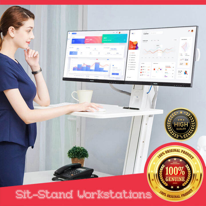 Desktop Ergonomic Dual Monitor Integrated Sit Stand Workstation with ...