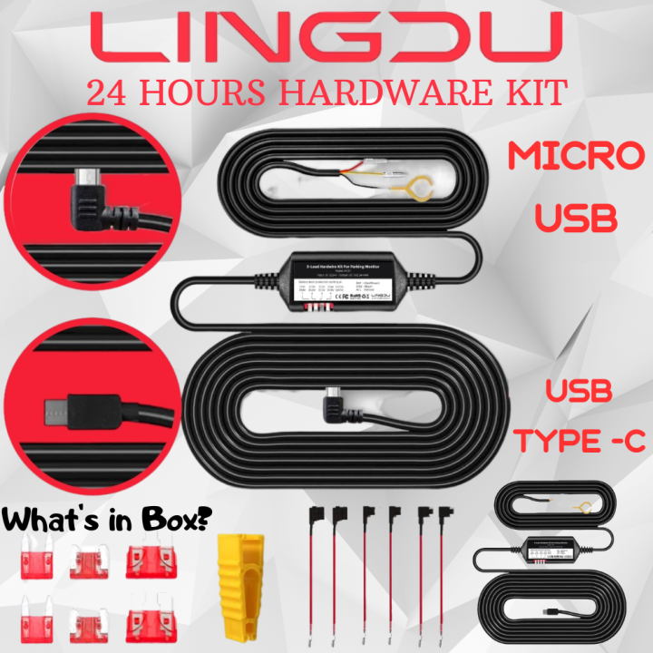 LINGDU Micro USB / TYPE-C USB 24 Hour Hardwire Fuse Kit | Hardware Wire Kit | Parking ...