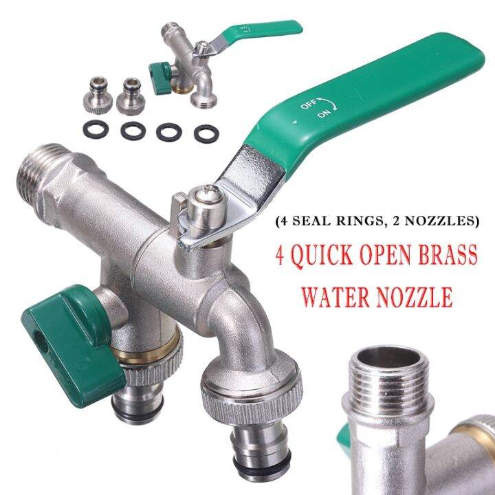 Double Duo Outlet Garden Outdoor Tap Valve Faucet 1/2" / 3/4" Frost ...