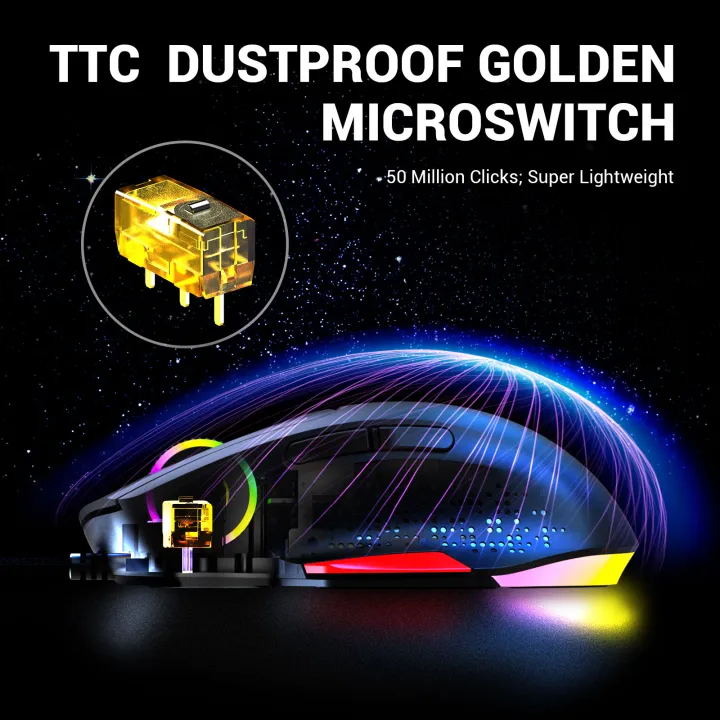 EKSA EM600 USB PC Gaming Mouse PAW3327 12400 DPI RGB Lightweight Wired ...