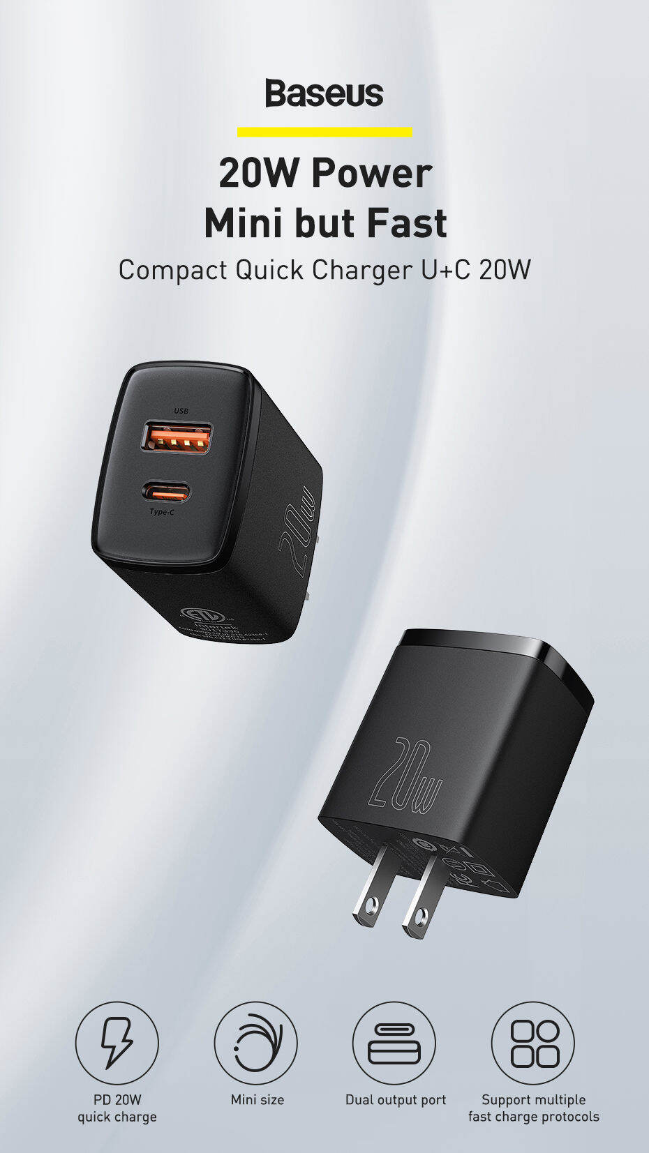 Baseus 20W USB Charger PD3.0 QC4.0 Fast Charging USB Type C Charger ...