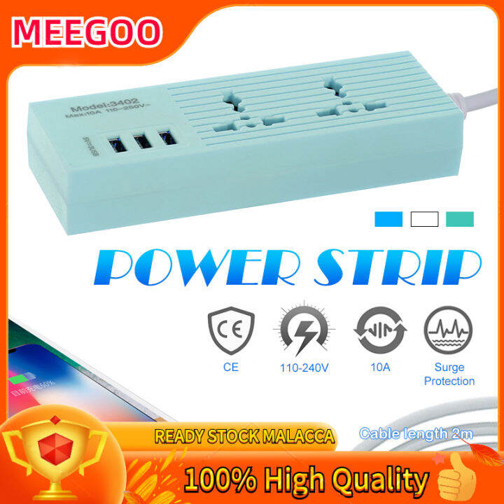 Power Strip 2 Universal Socket with 3 USB Output 2M Power Socket Plug ...