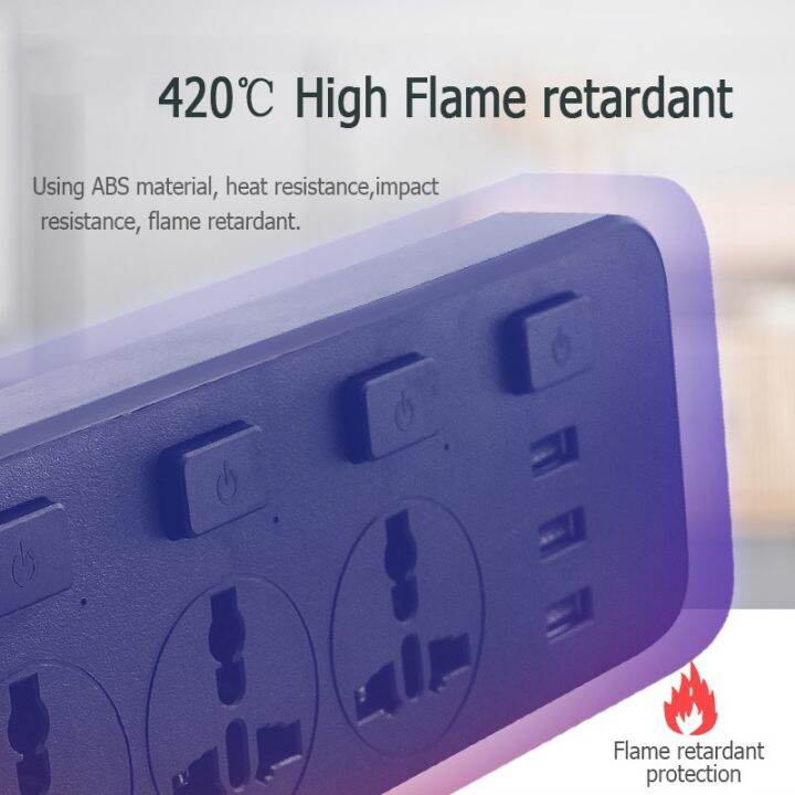 Universal Power Strip Adapter UK Plug 2500W 3 USB 3 Outlet Power Socket ...
