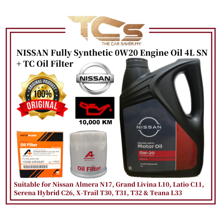 NISSAN Fully Synthetic 0W20 Engine Oil 4L SP/GF-6 + TC Oil Filter | Lazada