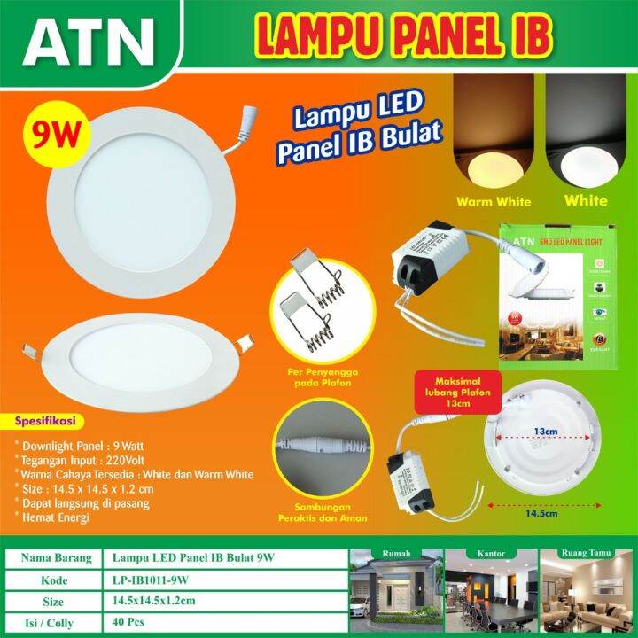 Lampu Downlight LED Panel 9W 9 WATT PUTIH/KUNING Tipis Bulat Inbow ...