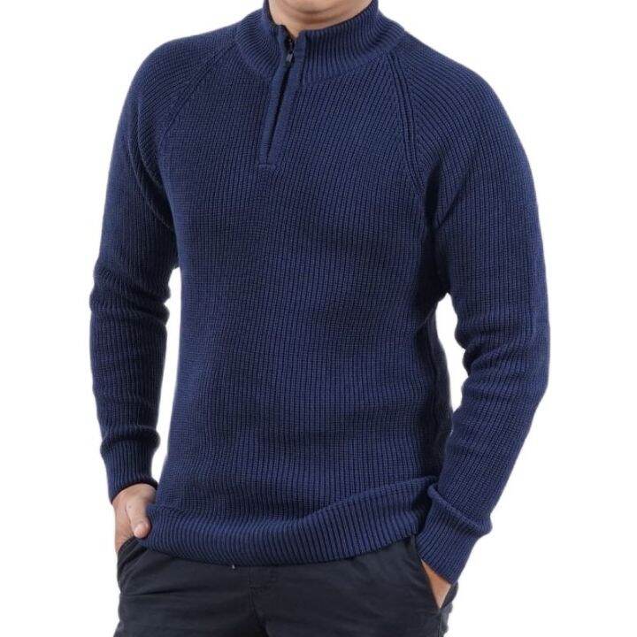 Jihani Turle neck Sweater Rajut Pria Tebal Zipper Depan Korean Sweter ...