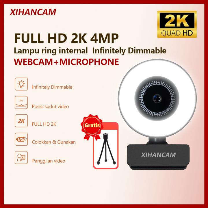 XIHANCAM IP Camera Laptop Usb Webcam 2K Ring Light Kamera Webcam Pc ...