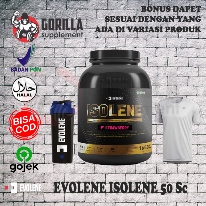Evolene Isolene 50 Sachet Free Shaker Whey Protein Isolate 1650 Gram BPOM HALAL MUI ISOLANE ...
