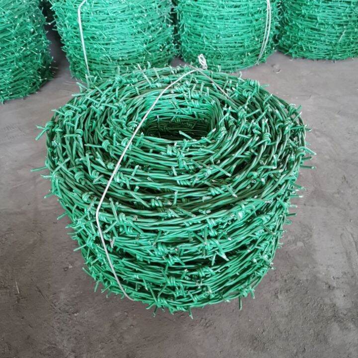 200M Hot-plated Steel Wire Barbed Wire Rust-proof Green Plastic-coated ...