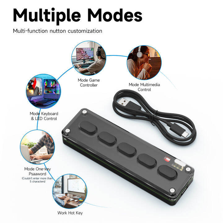 5 Keys Custom Wireless Keyboard Bluetooth-compatible Type-C One-handed ...