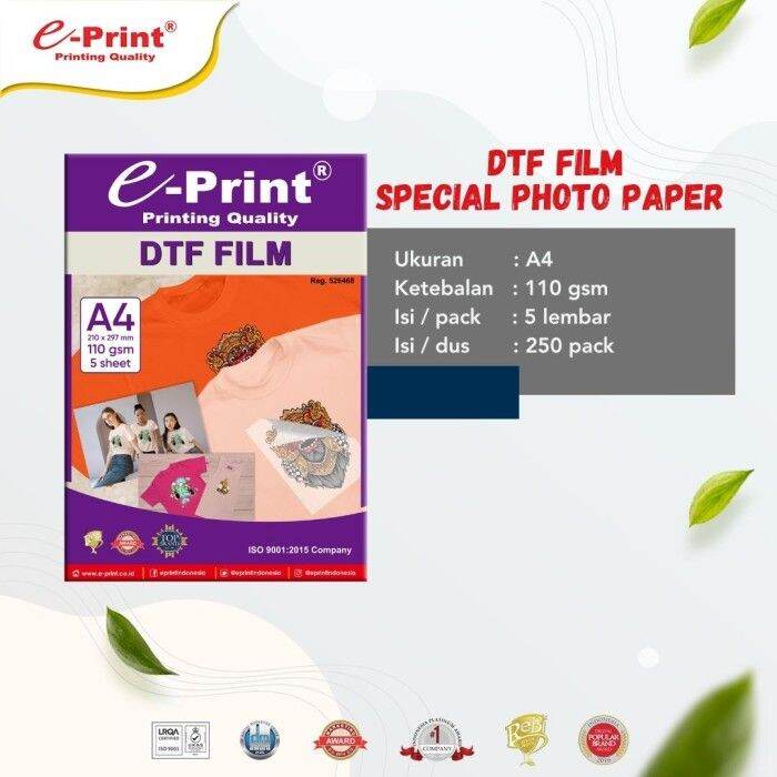 E-Print Photo Paper DTF Film/Kertas Foto DTF Film/Cetak Foto DTF Film A4 110gsm - 5Sheets ...