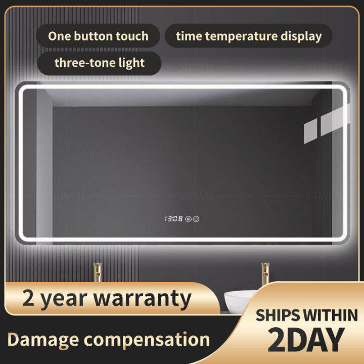 Bathroom LED Mirror Decorative Wall Mounted Rectangle Frameless Front ...