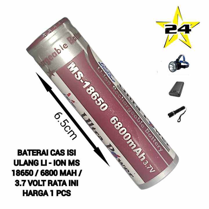 BATERAI CHARGER 18650 / BATERAI CAS ISI ULANG LI - ION MS. 18650 / BATRE 18650 . 6800 MAH . 3.7 ...