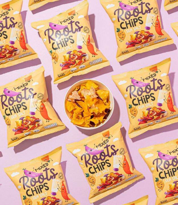 FAMILY PACK X 12 of Mixed Root Chips Sea Salt 30g. ขนมมันหลากสีผสมเผือก ...
