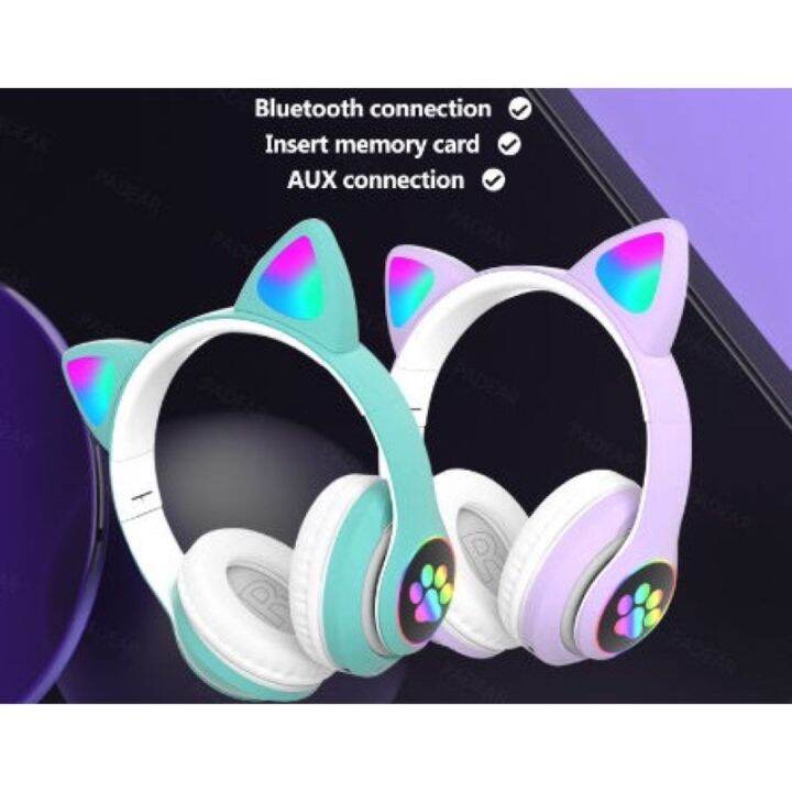 Headphone Bluetooth Cat Ear/Telinga Kucing STN-28 Bando Stereo Bass Wireless Headset | Lazada ...