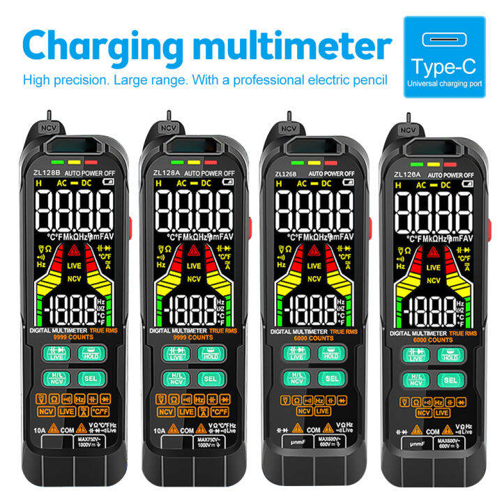 Digital Multimeter LCD Display 6000 Counts Rechargeable Auto Range ...