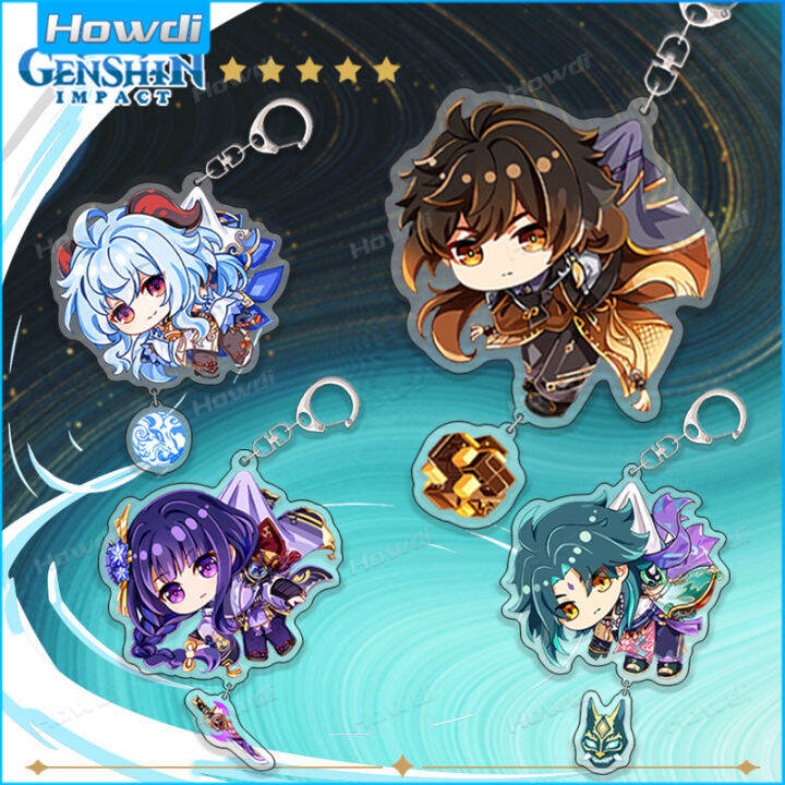 Genshin Impact Keychain Acrylic Keyring Klee Diluc Ganyu Zhongli Anime ...