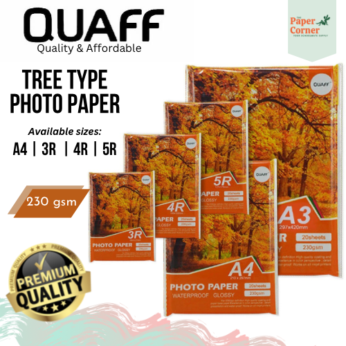 QUAFF TREE TYPE GLOSSY PHOTO PAPER 230 GSM A4-3R-4R-5R 20sheets | Lazada PH