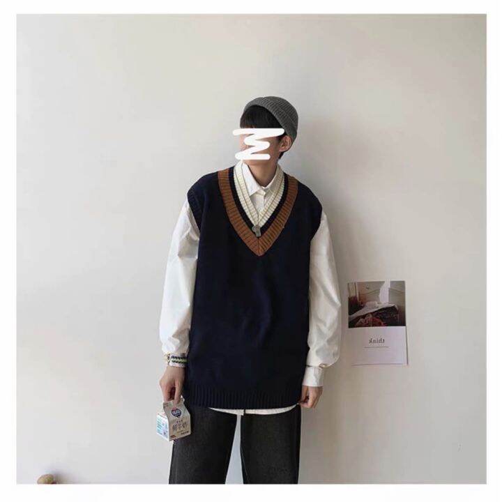 V Collar Sweater Korean College Style Sweater Vest For men Ins V neck ...
