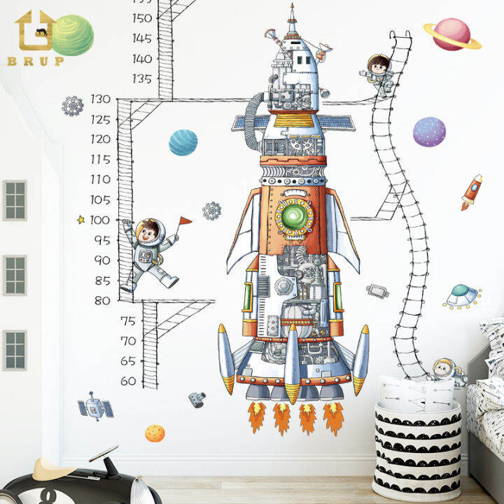 BRUP Cartoon Space Rocket Height Measuring Ruler Wall Stickers for Kids ...