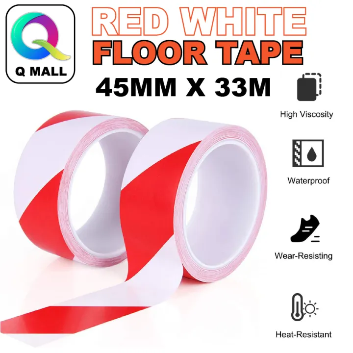 Q MALL 45MM X 33M RED WHITE FLOOR TAPE Self Adhesive Waterproof PVC ...
