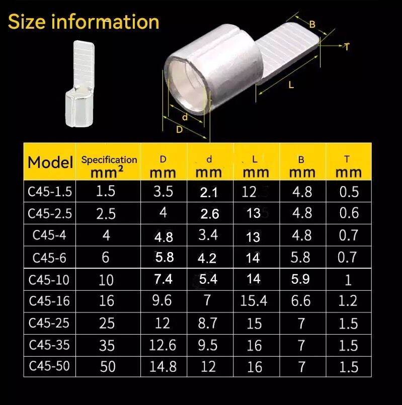 หางปลา C45-1.5 C45-2.5 C45-4 C45-6 C45-10 C45-16 C45-25 แพ็ค 10 ตัว 100 ตัว