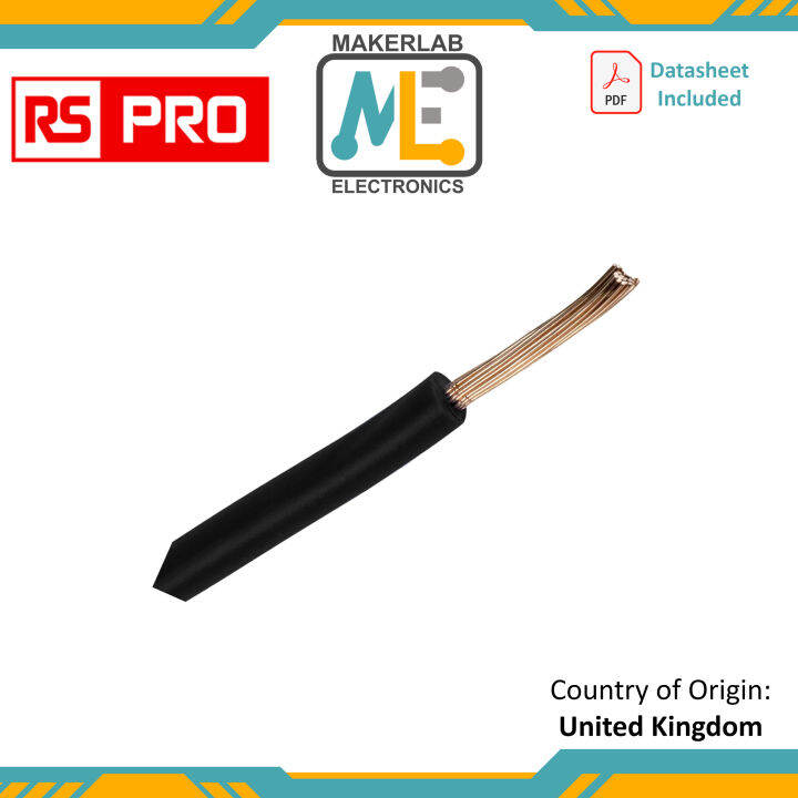 RS PRO Black 6 mm² Tri-rated Cable, 10 AWG, 84/0.3mm, 100m, PVC ...