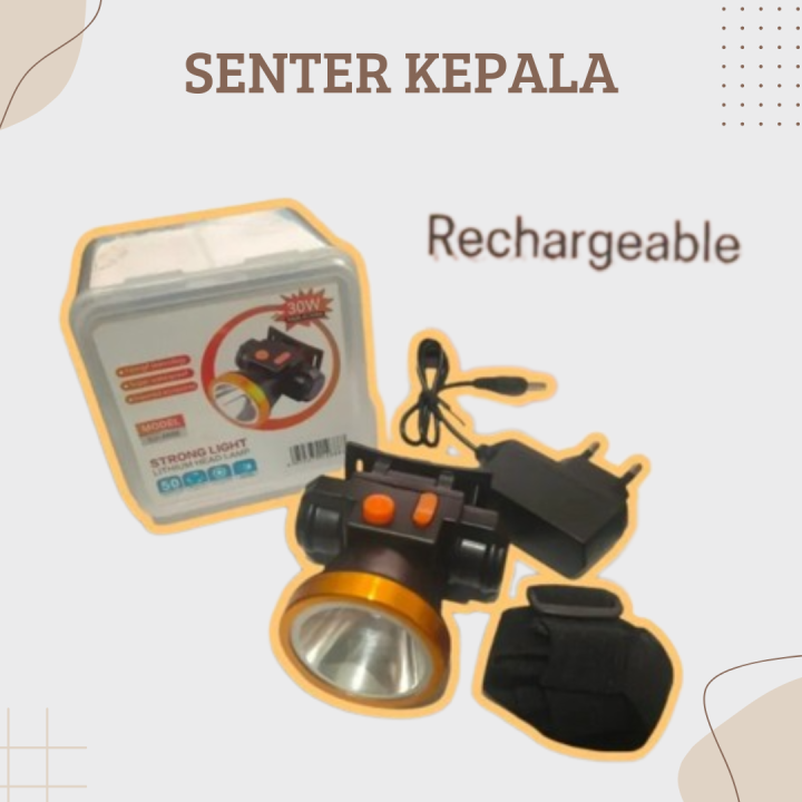 SENTER KEPALA 20 30WATT BISA CHARGE TERANG BATERAI LITHIUM BODY HALUS ...