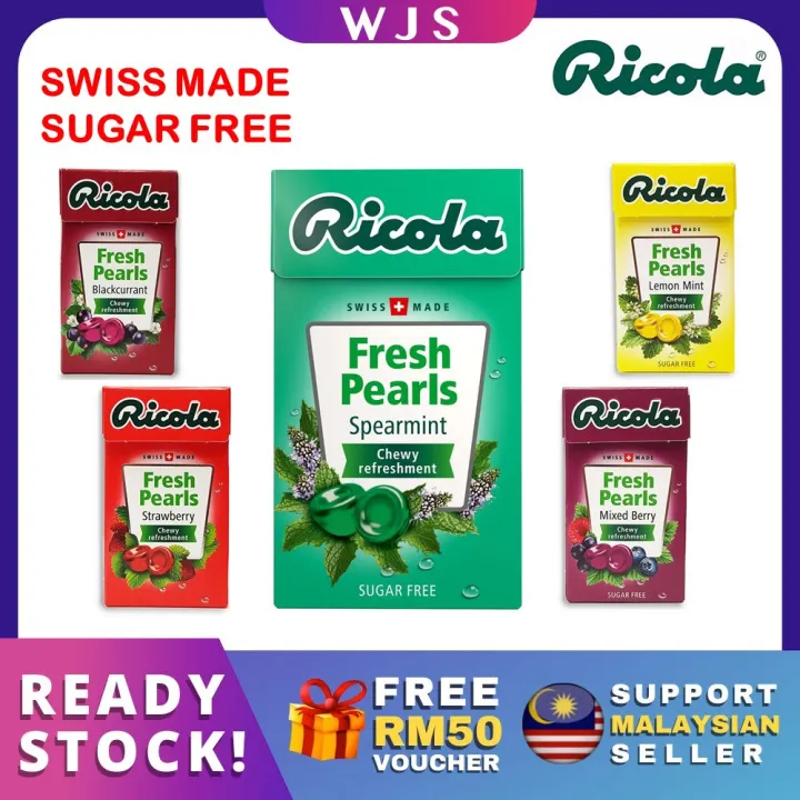 (SWISS MADE) WJS Ricola Sugar Free Fresh Pearls Chewy Candy Sweet Refreshment Swiss Made Swiss ...