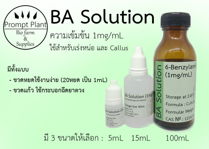 BA Solution (1mg/mL) ฮอร์โมนพืช เพาะเลี้ยงเนื้อเยื่อ เร่งการแตกหน่อ แตก ...
