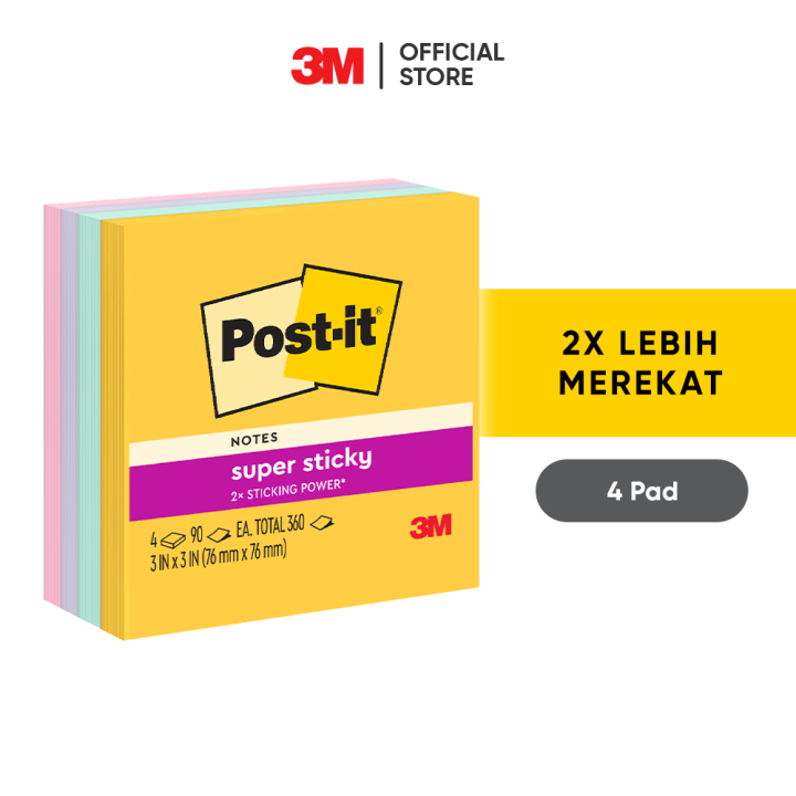 3M Post-it Super Sticky Notes Memo Sweets 654-SS SWT / 4 Pad 3X3" 90 ...