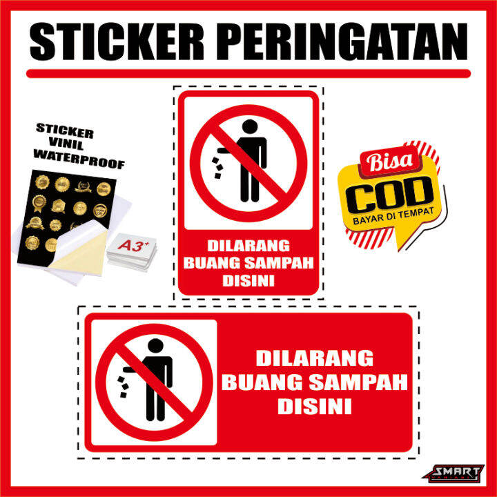 STIKER TULISAN / LOGO RAMBU DILARANG BUANG SAMPAH DISINI | STICKER ...