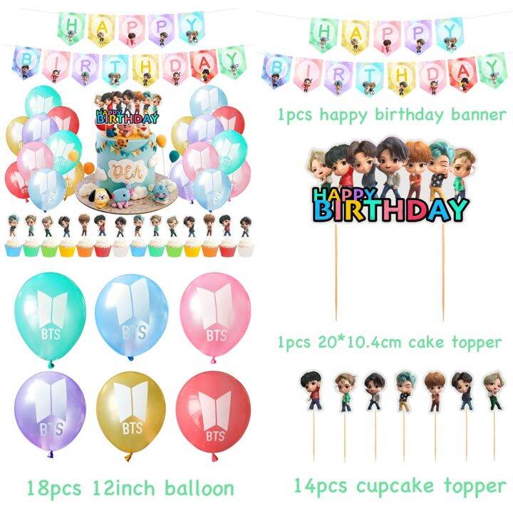 BTS Birthday Decoration Set BTS Balloon Happy Birthday Banner Boy Group ...