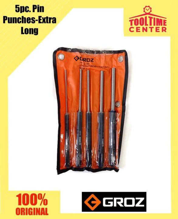 Groz 5pc. Pin Punch Set - H.D. Extra Long (1/8, 3/16, 1/4, 5/16 & 3/8 ...