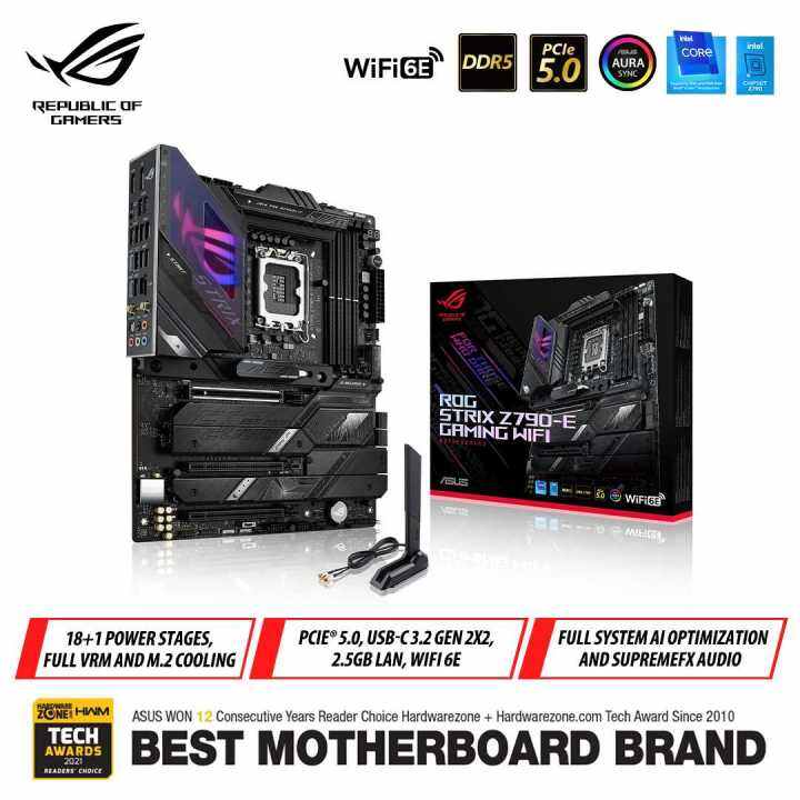 ASUS Motherboard ROG Strix Z790-E Gaming WiFi ( LGA1700 | ATX | DDR5 x 4 | M.2 x 5 | PCIEx16 x 3 ...