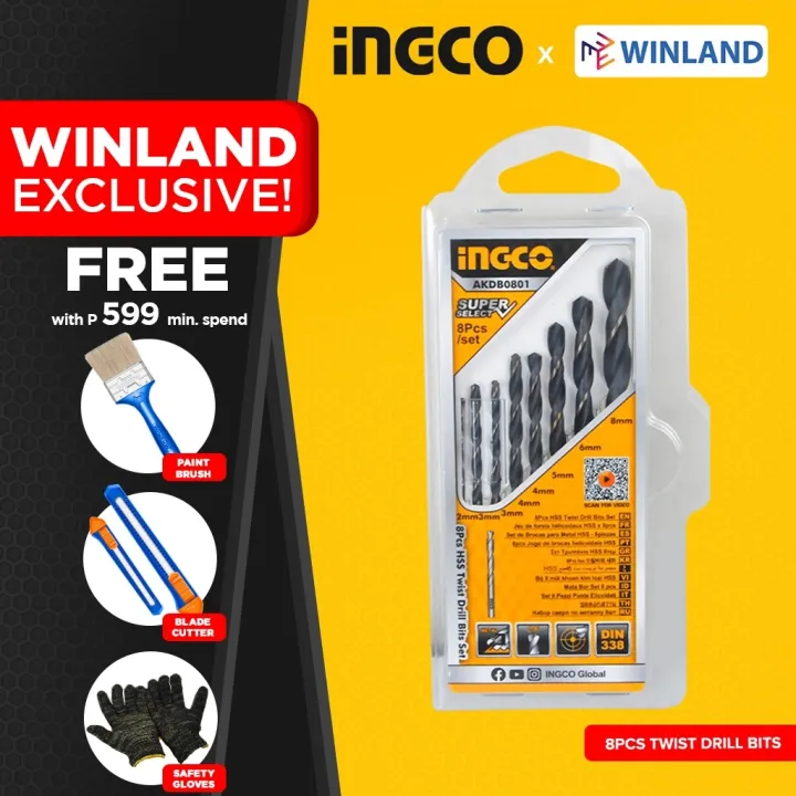 INGCO by Winland 8 PCS HSS Barena Twist Impact Drill Bit Set for Metal ...