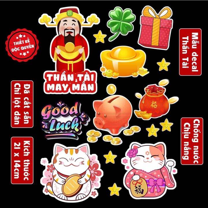 Set 15 Sticker Thần Tài cắt sẵn Khổ A5 Dễ Thương Chống Nước, Decal Dán ...